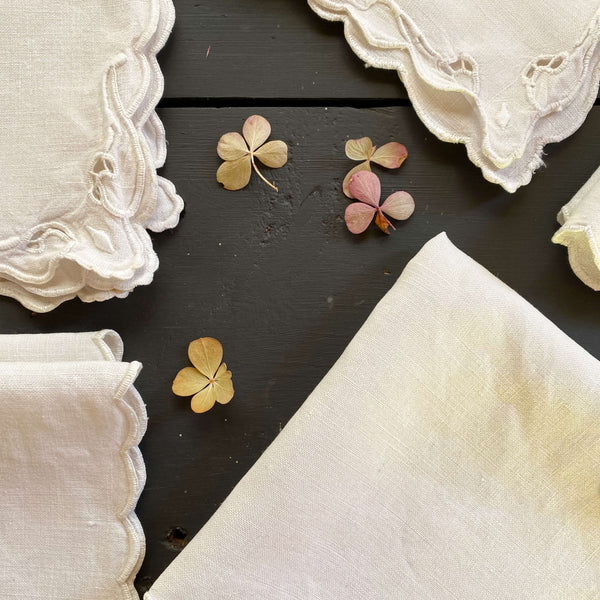 Antique Ivory Embroidered Table Linens - Napkins and Mats - Set of Fiv ...