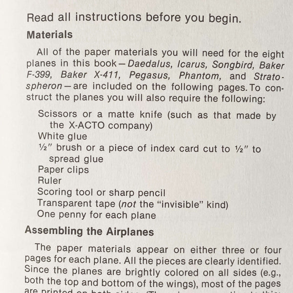 Cut & Assemble Paper Airplanes That Fly by Arthur Baker for Dover Publ ...