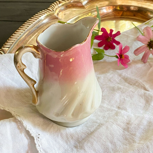 Antique Pink and White Porcelain Creamer with Gold Handle - Reserved f ...