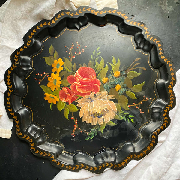 Unusual Handpainted Tole Tray - 17" Inch Round Scallop Shape – In The ...