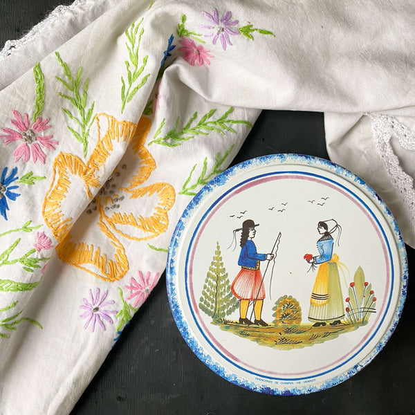 Small French Metal Storage Tin - Quimper Pattern Made by Massilly – In ...