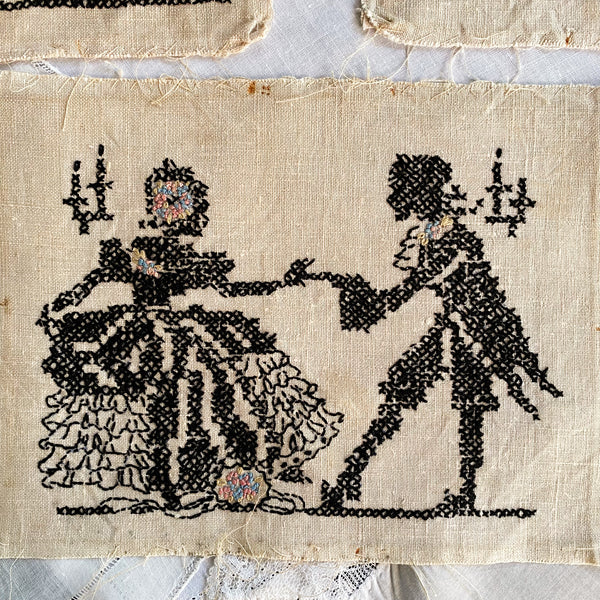 Vintage 1930s Courtly Dancing Embroidery Samplers - Baroque Era Couple ...