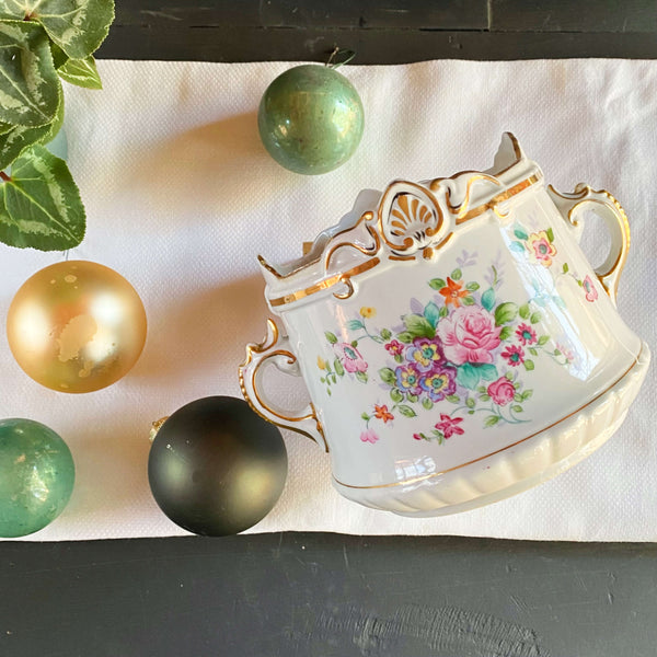 Vintage Floral Cachepot Jardiniere - Handpainted in Japan for Charles ...