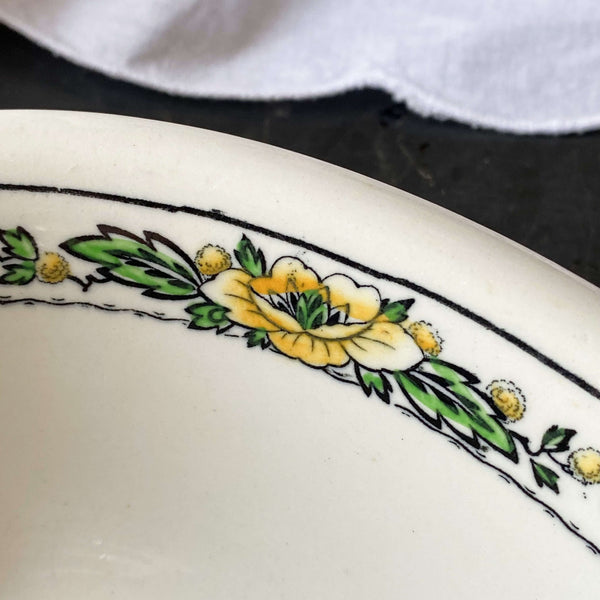 Vintage Yellow Floral W.H. Grindley & Co Ltd Serving Bowl with Black S ...