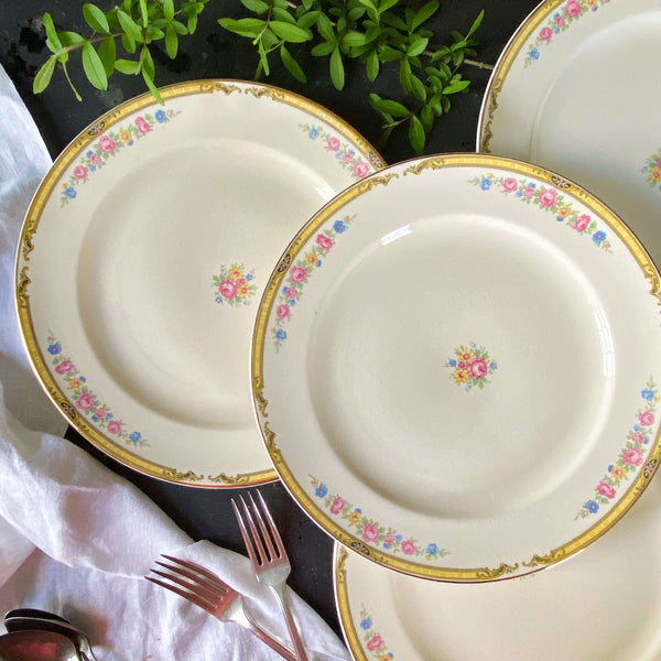 Vintage 1940s Edwin Knowles Dinner Plates with Yellow Band & Cottage F ...