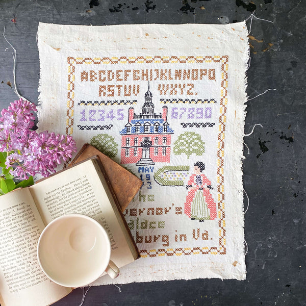 Vintage Colonial Williamsburg Virginia Embroidery Sampler circa 1973 ...