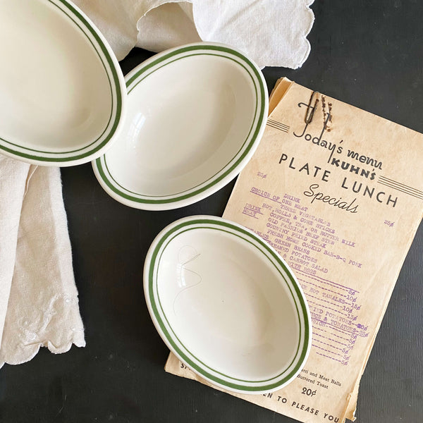 Vintage Buffalo China Green Stripe Restaurant Ware Mini Bakers - Set o ...