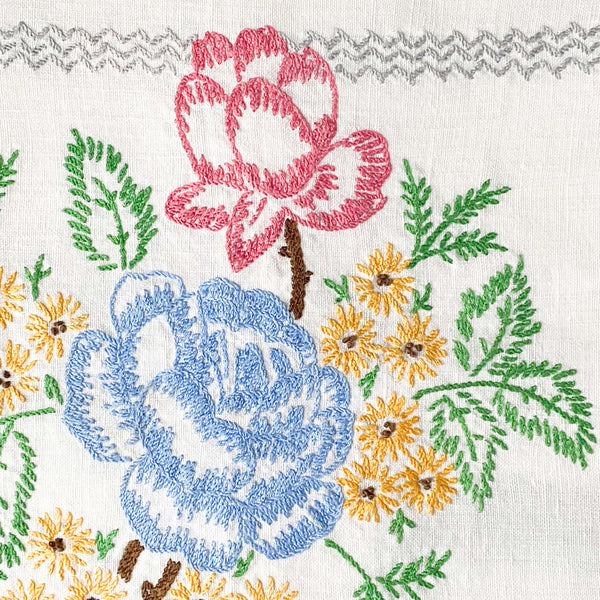 Vintage Hand-Embroidered Linen Tray Liners - Set of Three Floral Mats ...