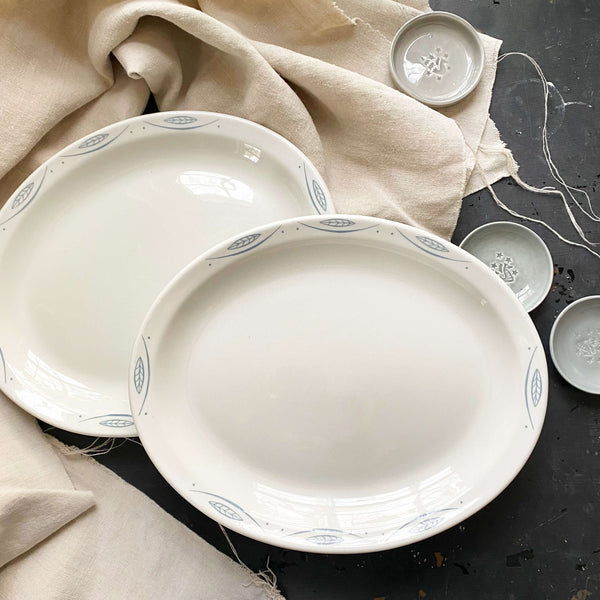Vintage 1960s Sterling Restaurant Ware Oval Plates with Grey Leaves ci ...