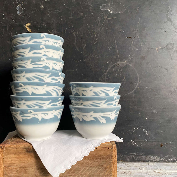 Vintage Sterling Restaurant Ware Soup Cups with Blue Airbrushed Design ...