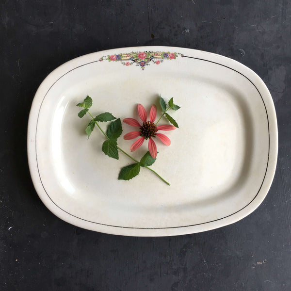 1930's Crooksville China Company Platter - Pink Roses, Black Stripes ...