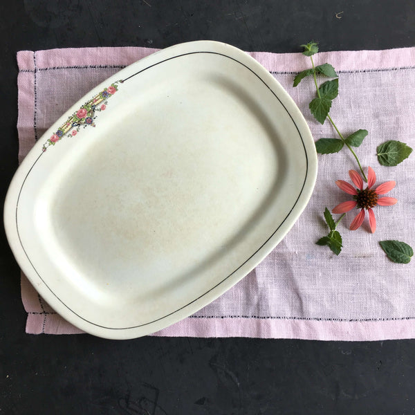 1930's Crooksville China Company Platter - Pink Roses, Black Stripes ...