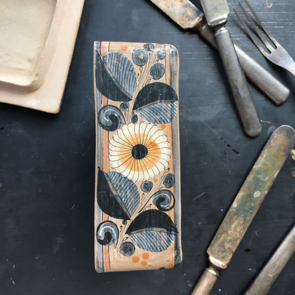Vintage Mexican Clay Box - Handpainted Floral Folk Art Storage Box Mad ...