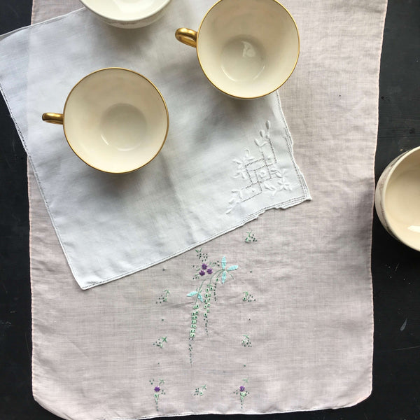Antique Embroidered Kitchen Linens - Cloths with Hemstitching and Flor ...