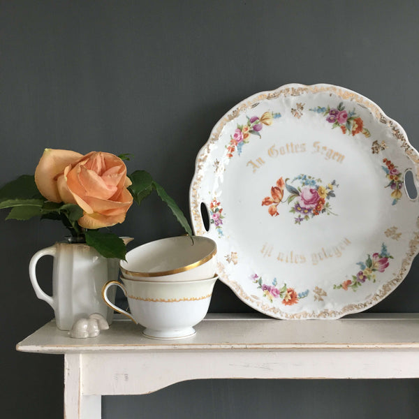Antique German Blessings Wall Plate - An Gottes Segen - Floral Porcela ...
