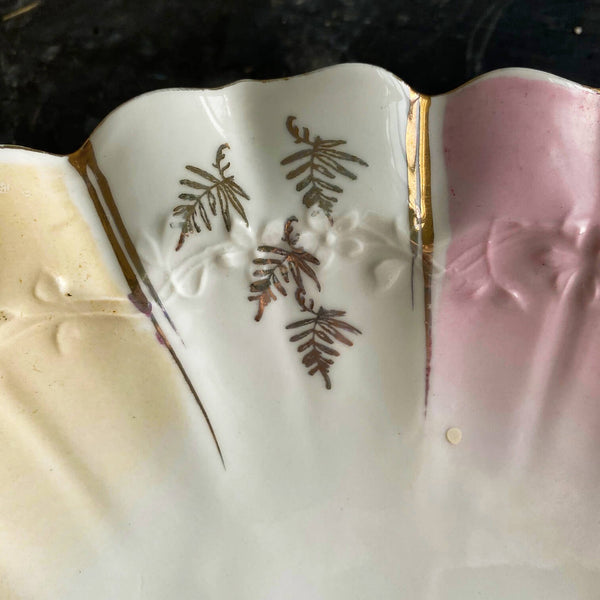 Antique Porcelain Fluted Bowl - Pink Yellow and Gold with Yellow Roses ...