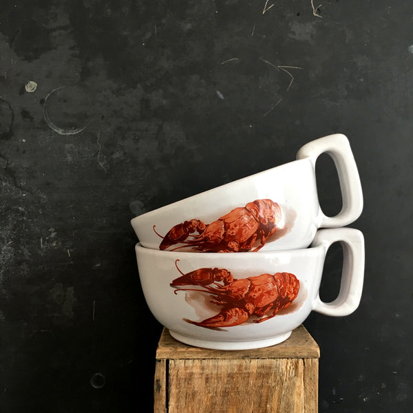 Vintage Frankoma Soup Mugs 45C- Lobster Pattern - Large Cups Bowls wit ...