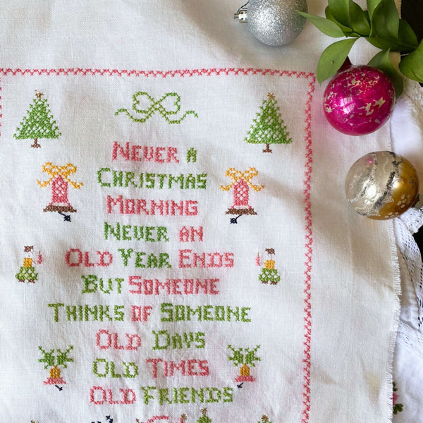 Vintage Christmas Embroidery Poem - 16x21 Pink and Green Holiday Decor ...
