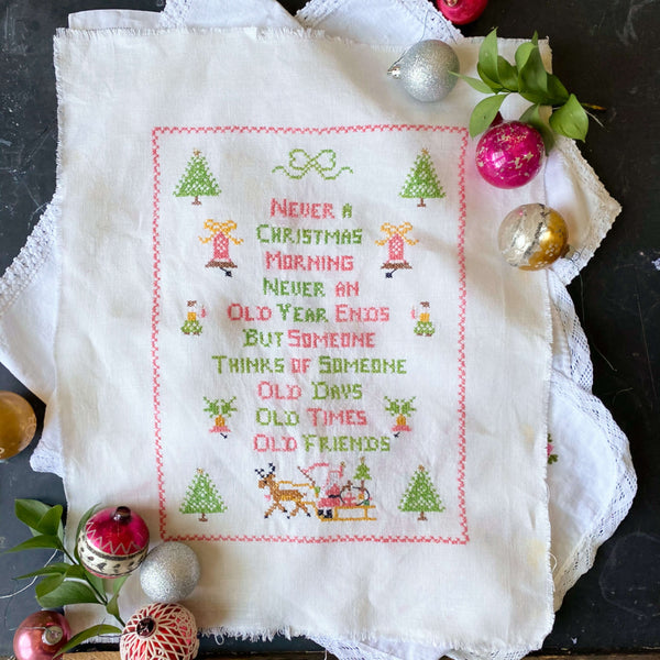 Vintage Christmas Embroidery Poem - 16x21 Pink and Green Holiday Decor ...