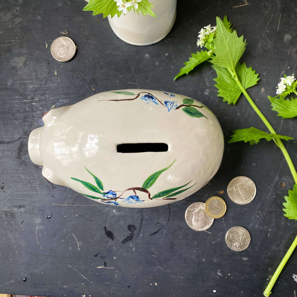 Vintage Handpainted Ceramic Piggy Bank Pig with Blue Flowers – In The ...