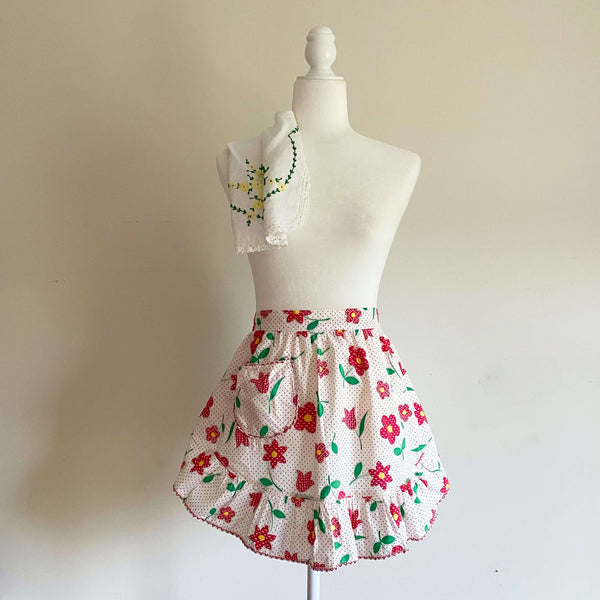 Vintage Red Polka Dot Half Apron with Red Flowers – In The Vintage ...